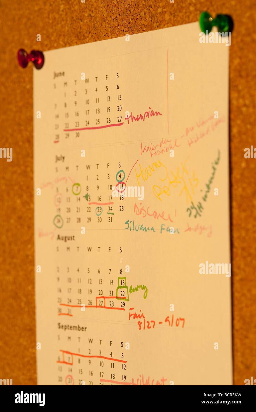 Home bulletin board with notes schedules reminders and important dates ...