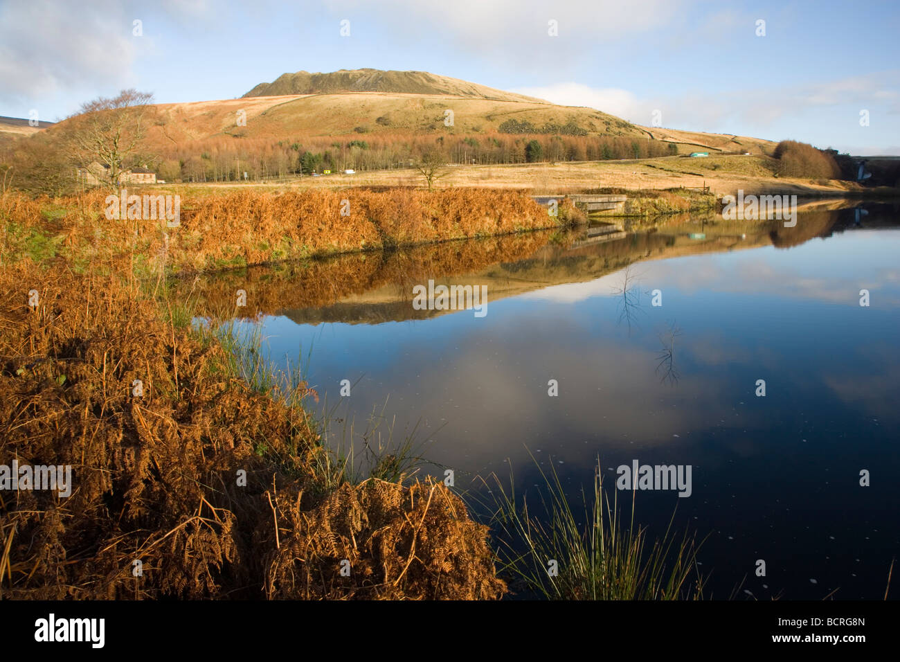 View of Hey Edge above Crowden from Torside Reservoir in the ...