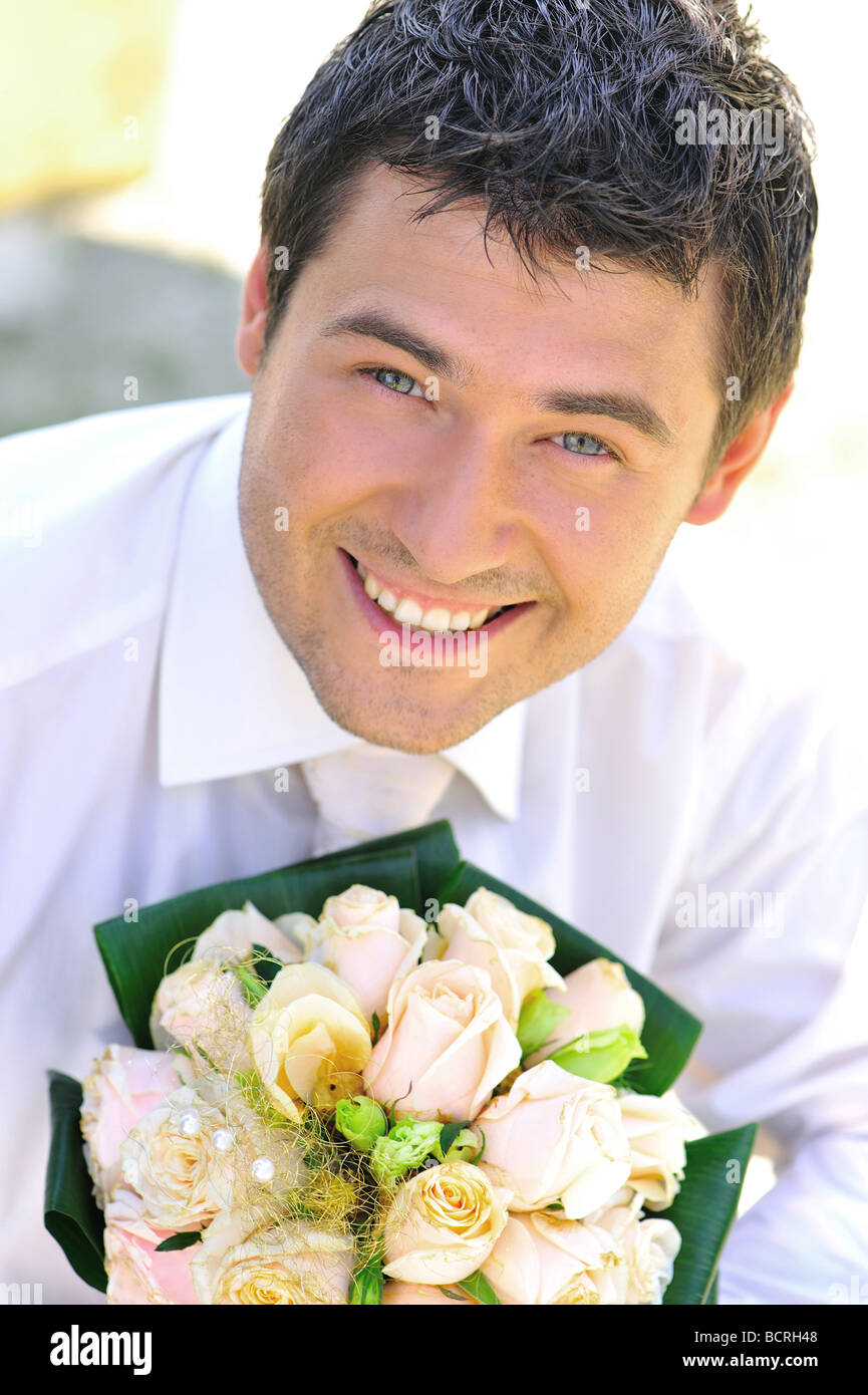 Portrait of a man wearing a suit on his wedding day, portrait ...