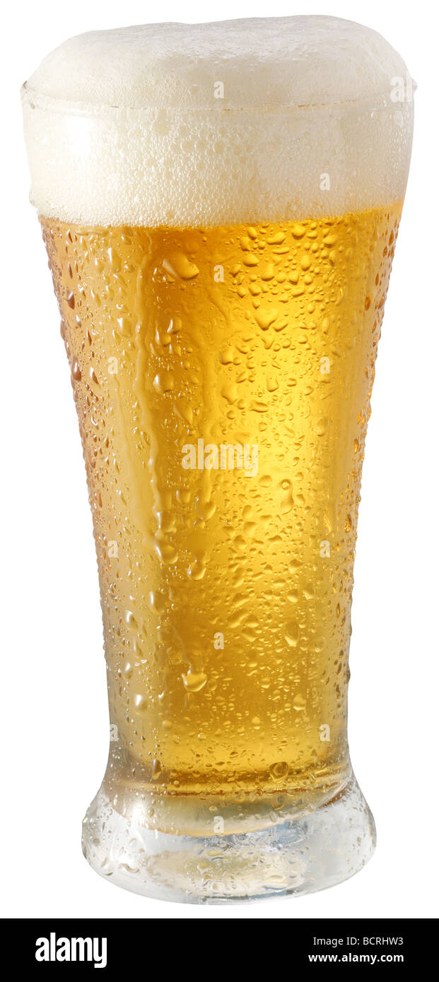 Light beer in glass on a white background Stock Photo - Alamy