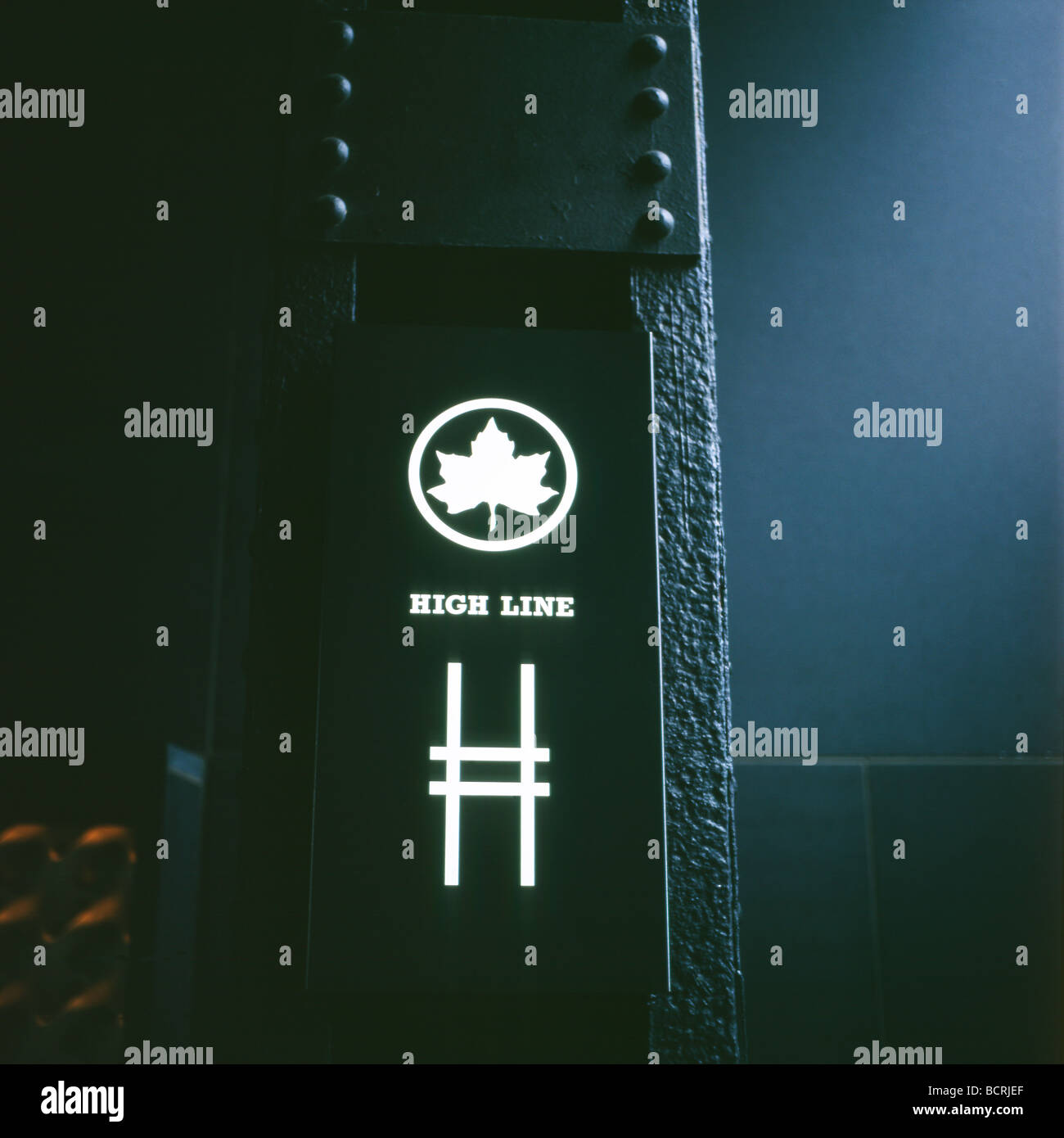 The High Line Park logo on a structural upright support Manhattan New ...