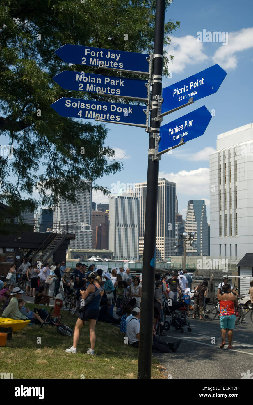 Destination signs on historic Governors Island in the New York harbor ...