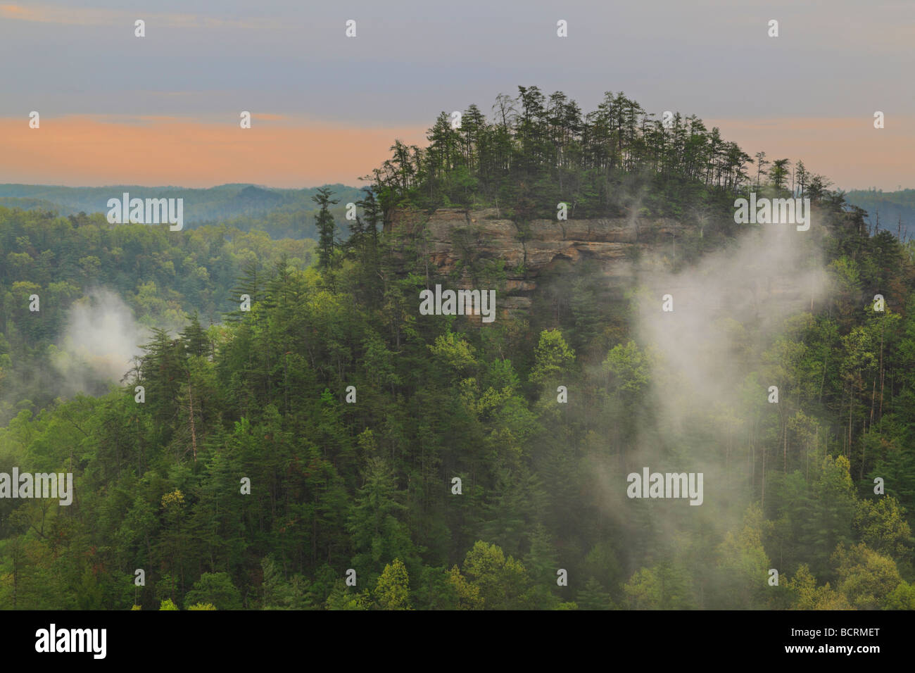 Early morning fog at Lookout Point Natural Bridge State Resort Park ...
