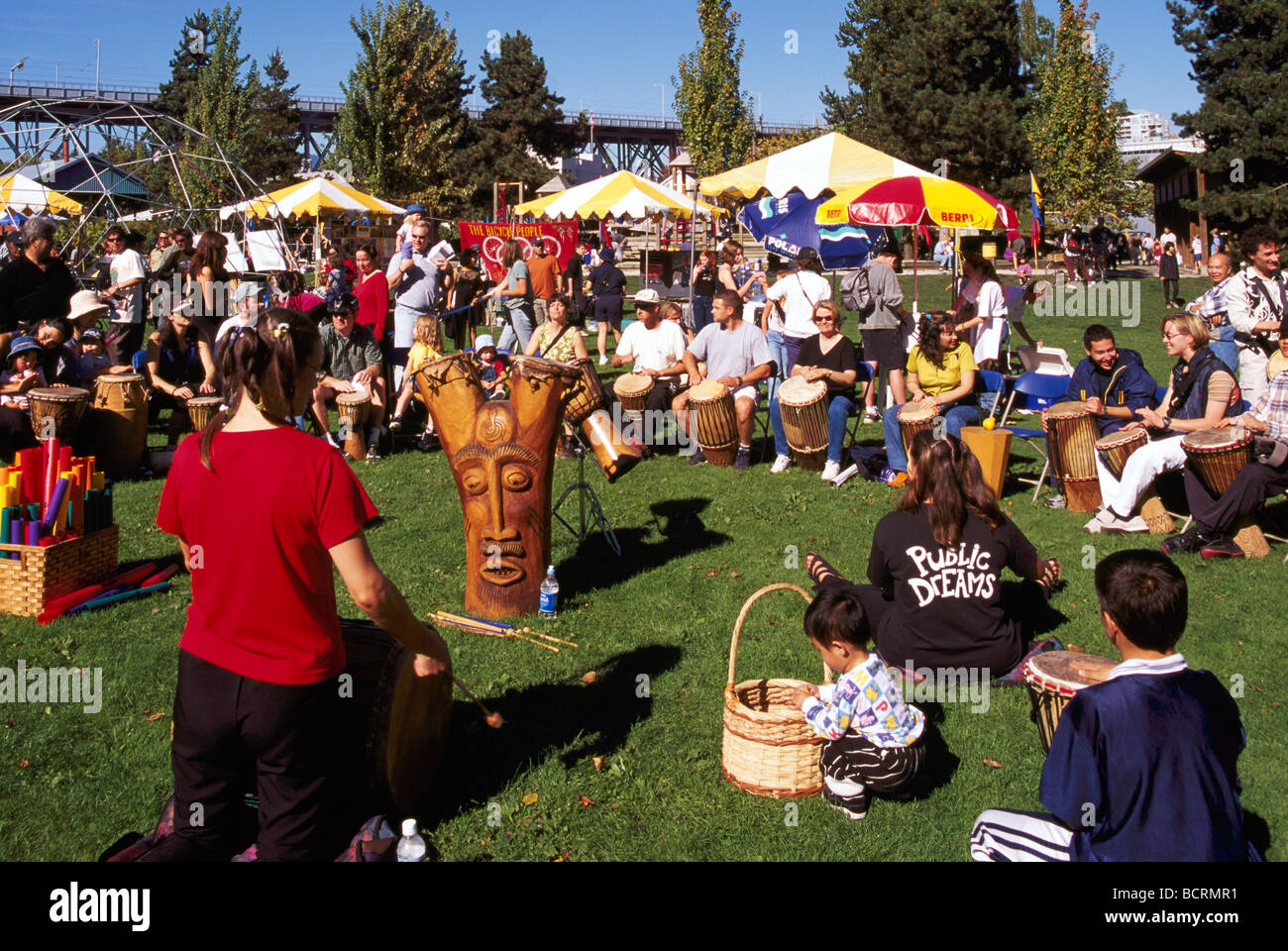 People playing African Drums at Drum Festival on Granville Island ...