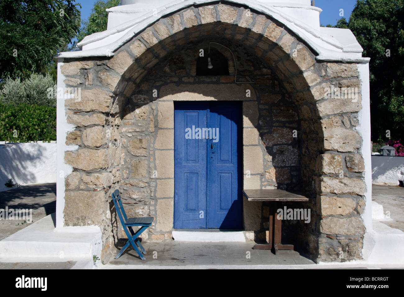 Traditional Greek chapel (St Georges) in Lothiarika near Lardos Rhodes ...
