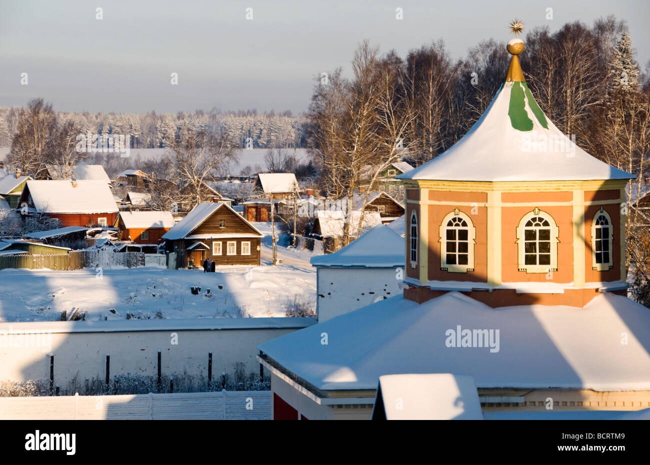 Bogorodichno Uspenskij Monastery with the old part of town Tikhvin in ...
