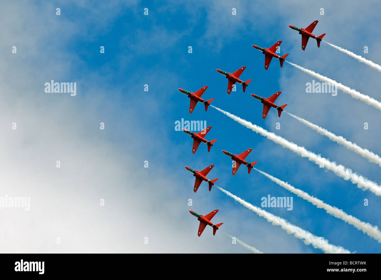 The world famous Red Arrows aerobatic display team perform their 2009 ...