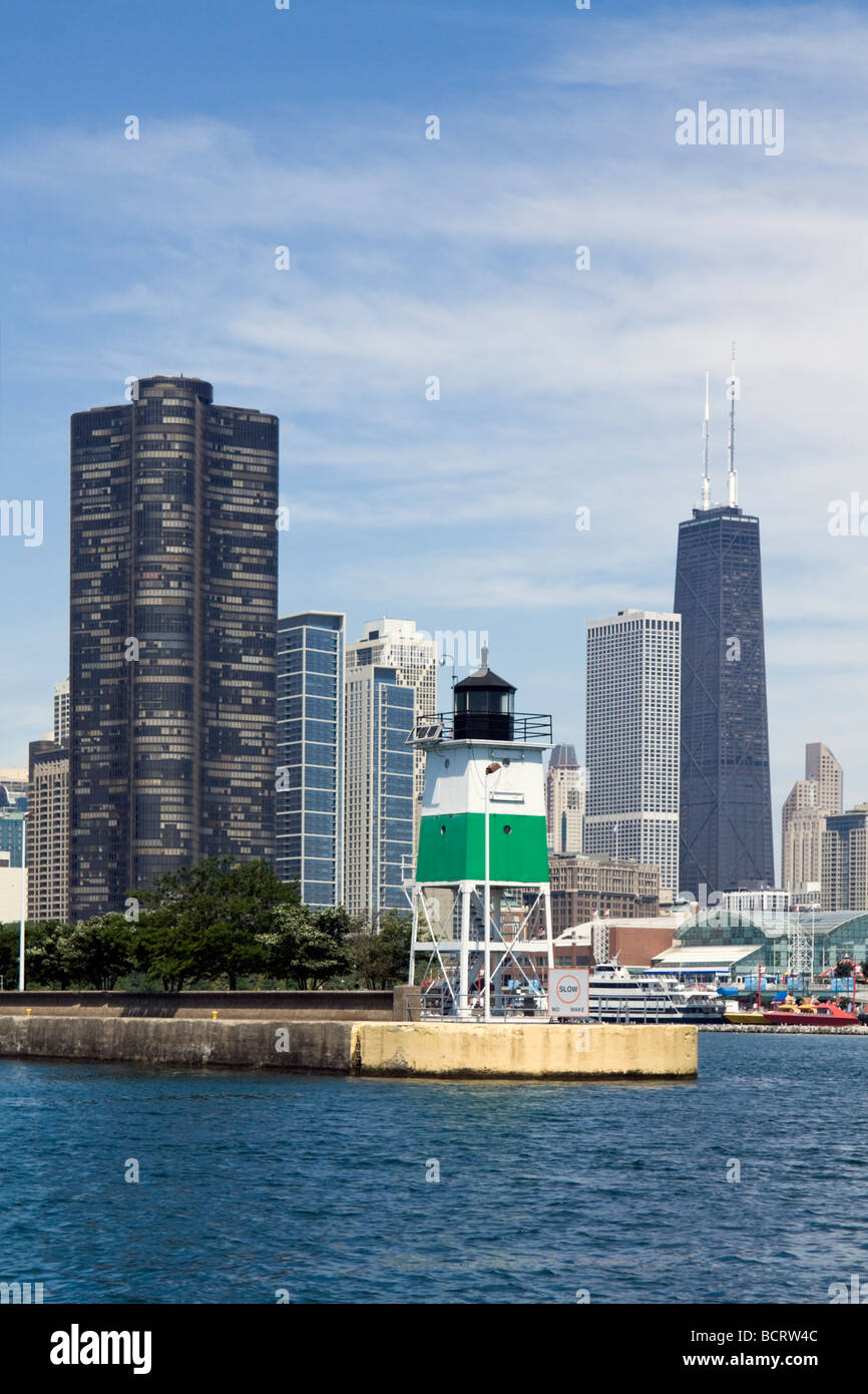 Lighthouse in Chicago seen from the lake Stock Photo - Alamy