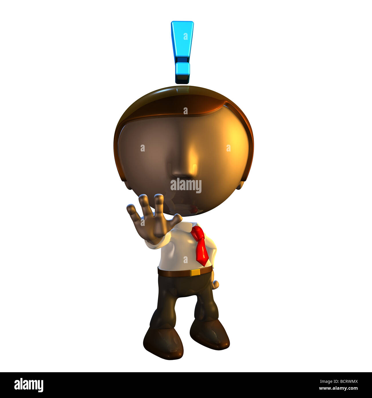 3d business man character with exclamation mark holding his hand out in ...