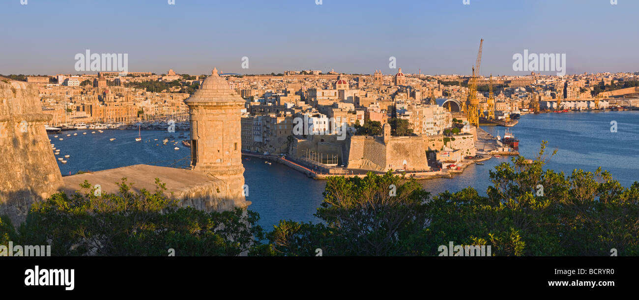 Sentry post and view to Grand Harbour Valletta Malta Stock Photo - Alamy