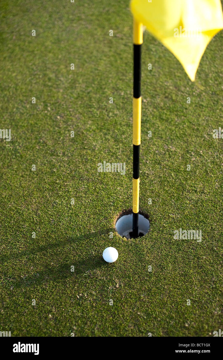 Golf course, flags and balls Stock Photo - Alamy