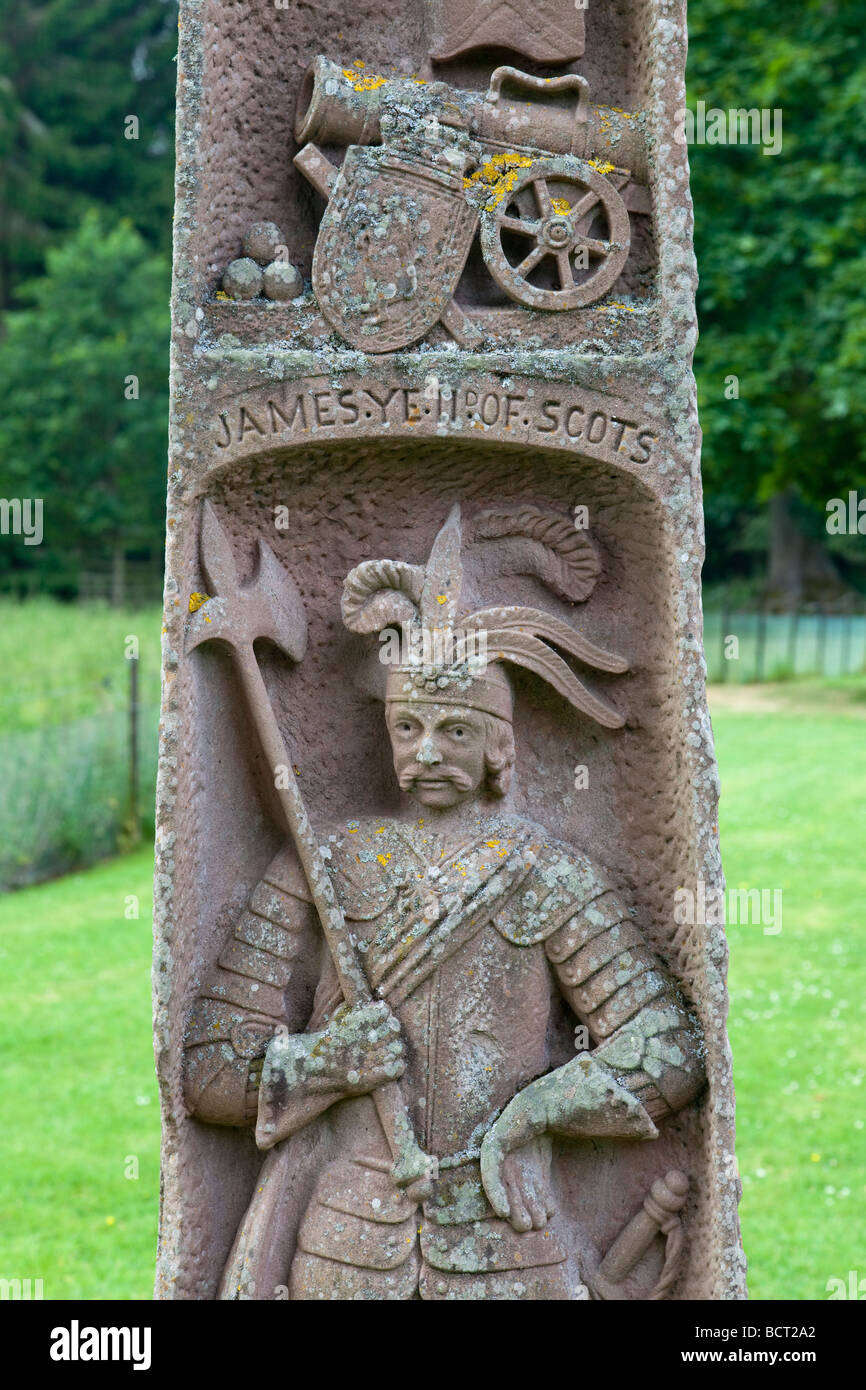King James II of Scotland on a carved obelisk at Dryburgh Abbey ...