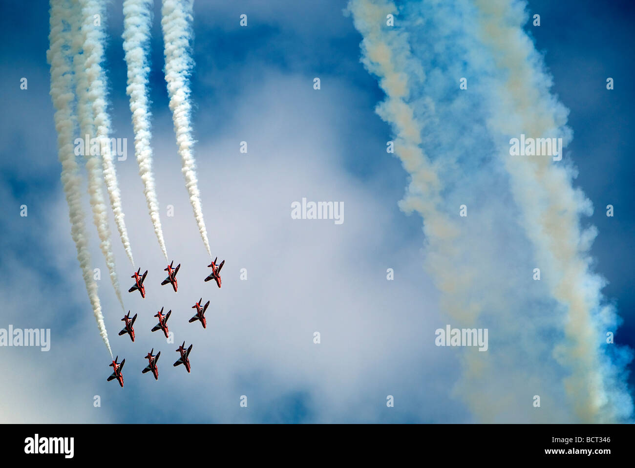 The world famous Red Arrows aerobatic display team perform their 2009 ...
