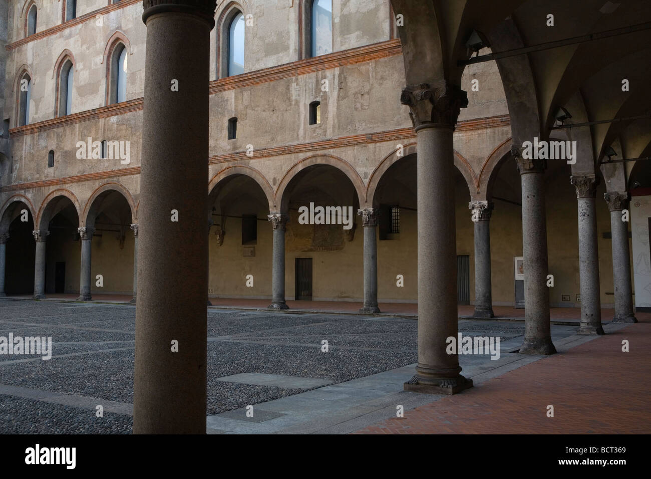 A porticoed courtyard in the Sforza Castle, Milan, Italy, April 30 ...
