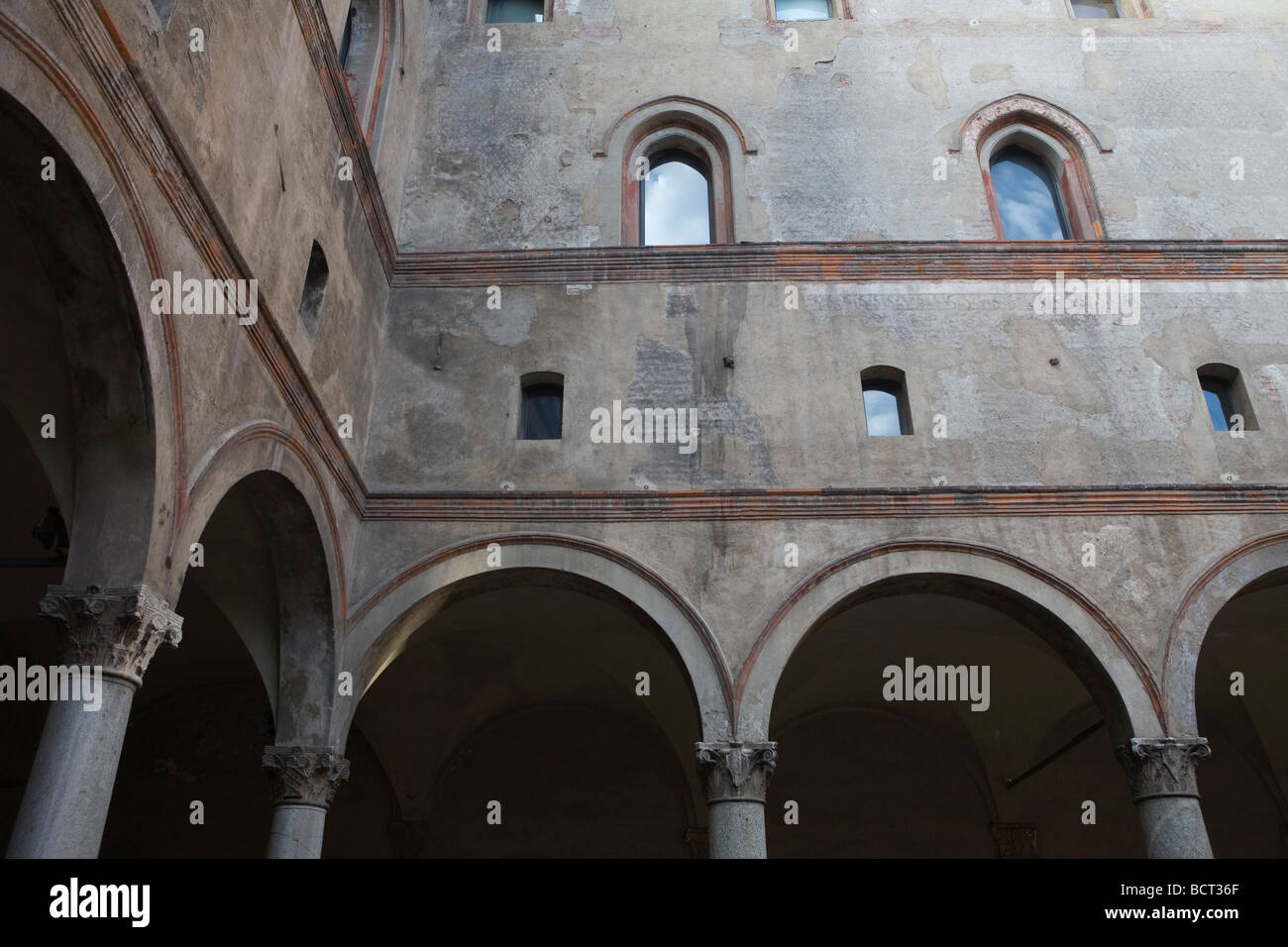 A porticoed courtyard in the Sforza Castle, Milan, Italy, April 30 ...