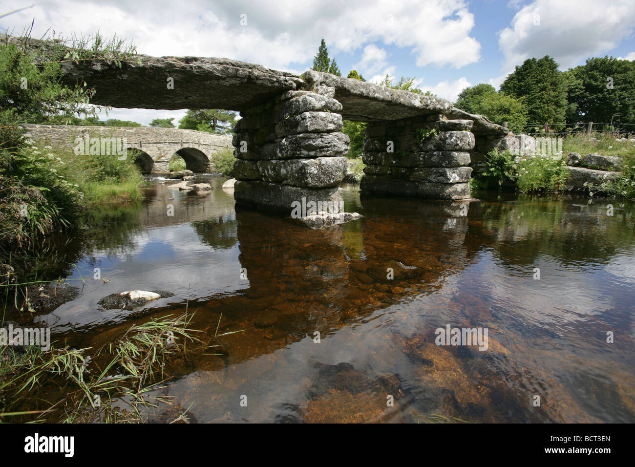 Village of Postbridge, England. The East Dart River flowing under the ...