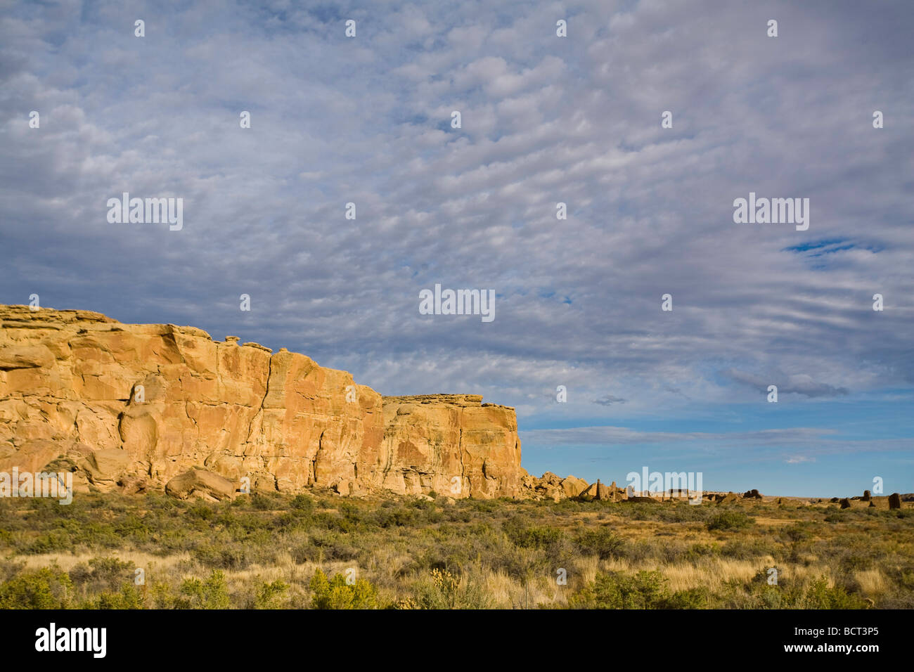 Sandstone mesas dwarf the buildings at Chaco Culture N H P a UNESCO ...