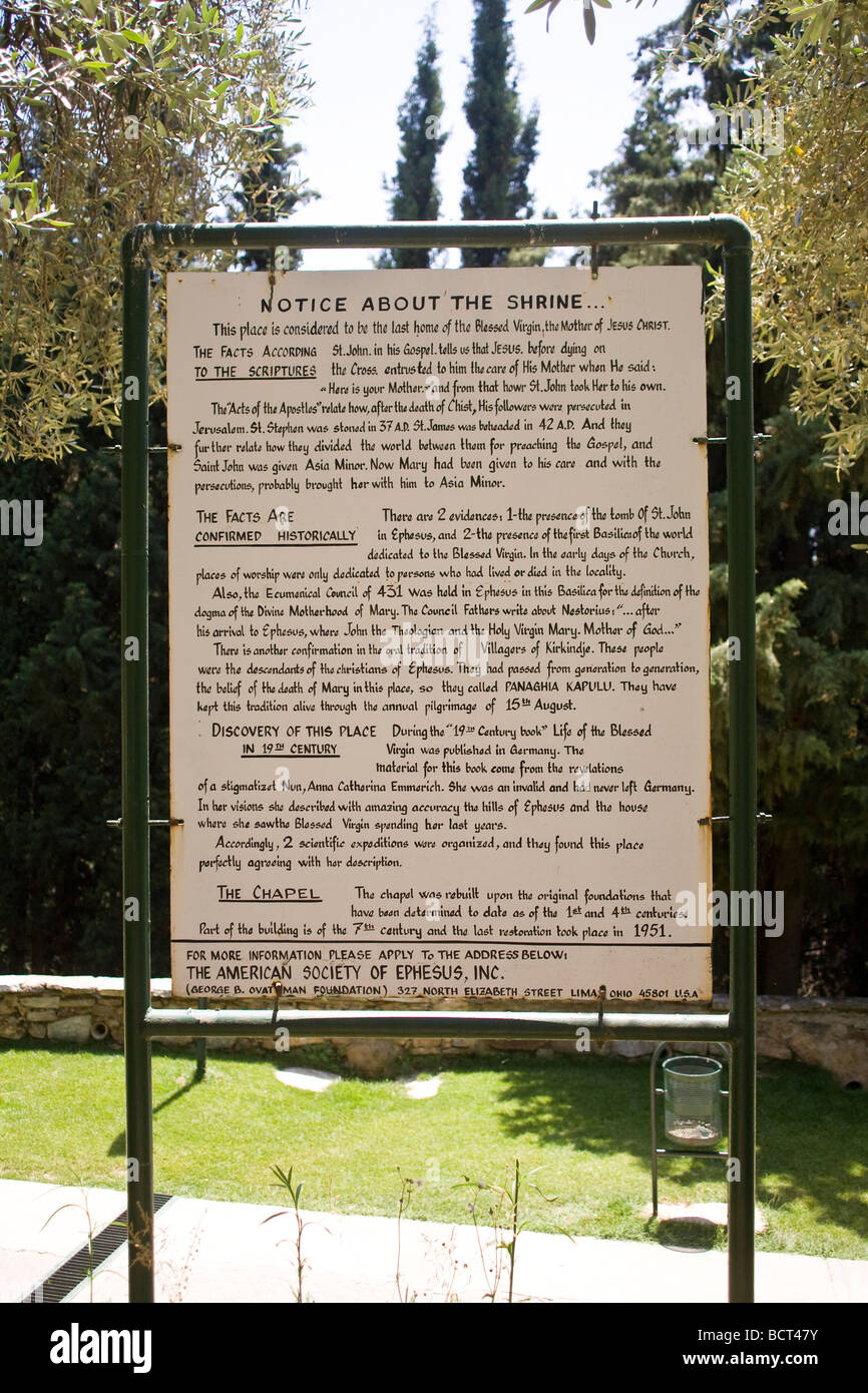 English language explanation of the Virgin Mary's last home Stock Photo ...