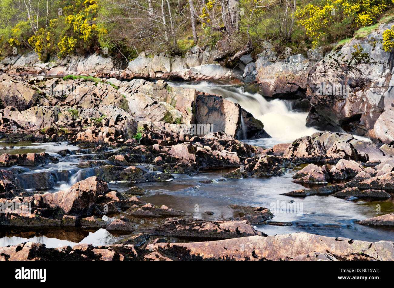 River Carron along rocky patch of river taken along single track road ...