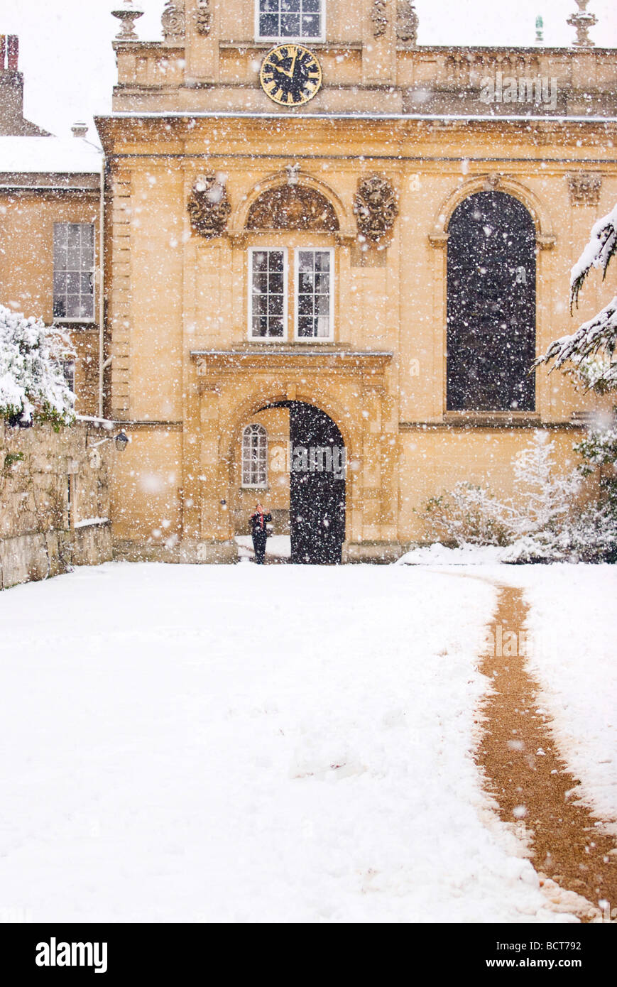 A snow covered Trinity College in Oxford University Stock Photo - Alamy