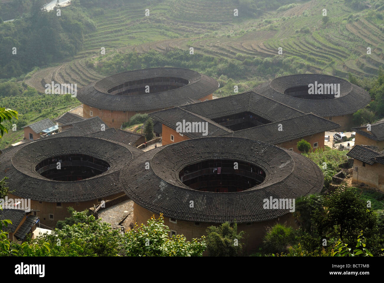 Round House, Chinese: Tulou, round adobe building of the Hakka minority ...