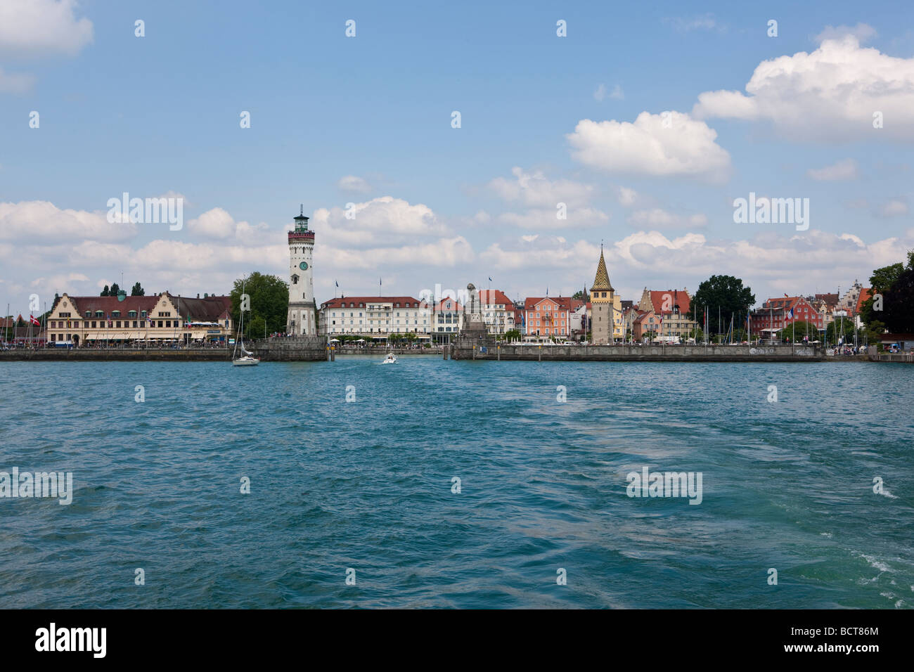 View of Lindau and Lindau Harbour with a lighthouse, Lion monument by ...