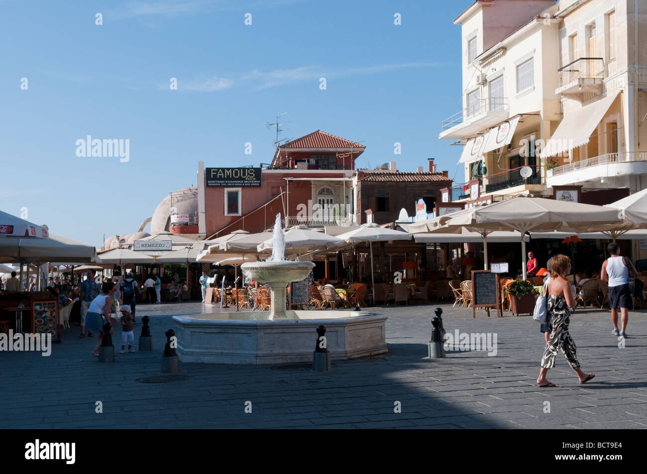 Fountain at Chaladin Square near the Venetian Harbour. Old Town, Chania ...