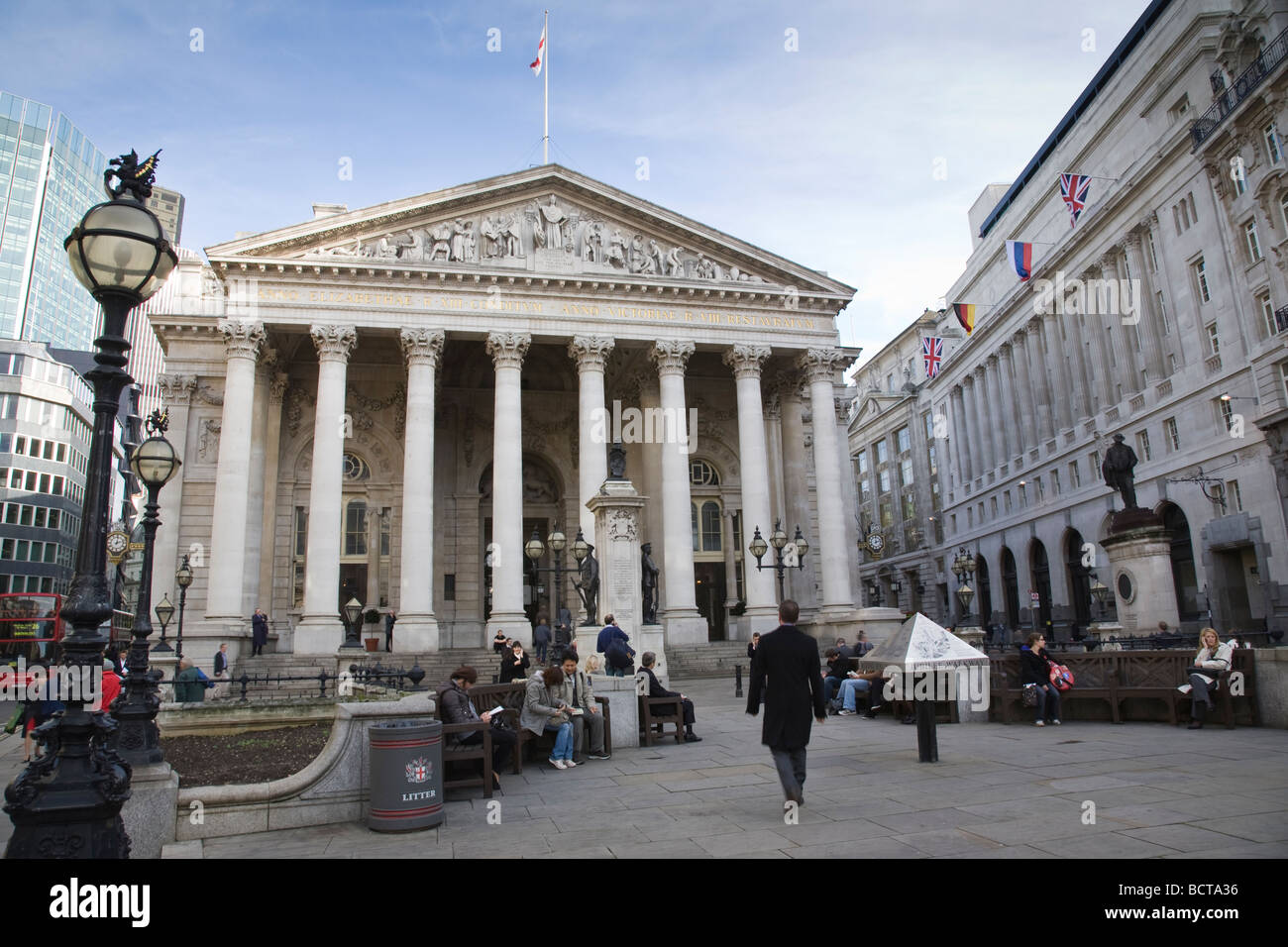 Front entrance to the Royal Exchange in the City of London, England ...