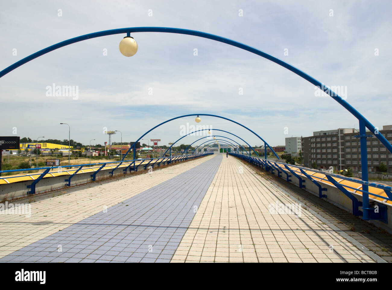 Walkway above overground tube,Cerny Most,suburb,Prague Eastern Europe ...