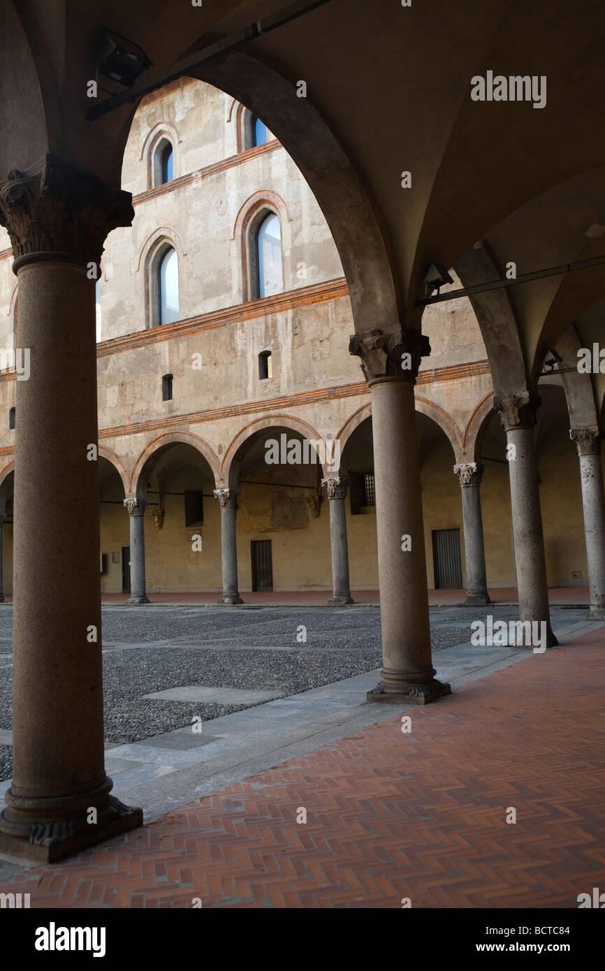 A porticoed courtyard in the Sforza Castle, Milan, Italy, April 30 ...