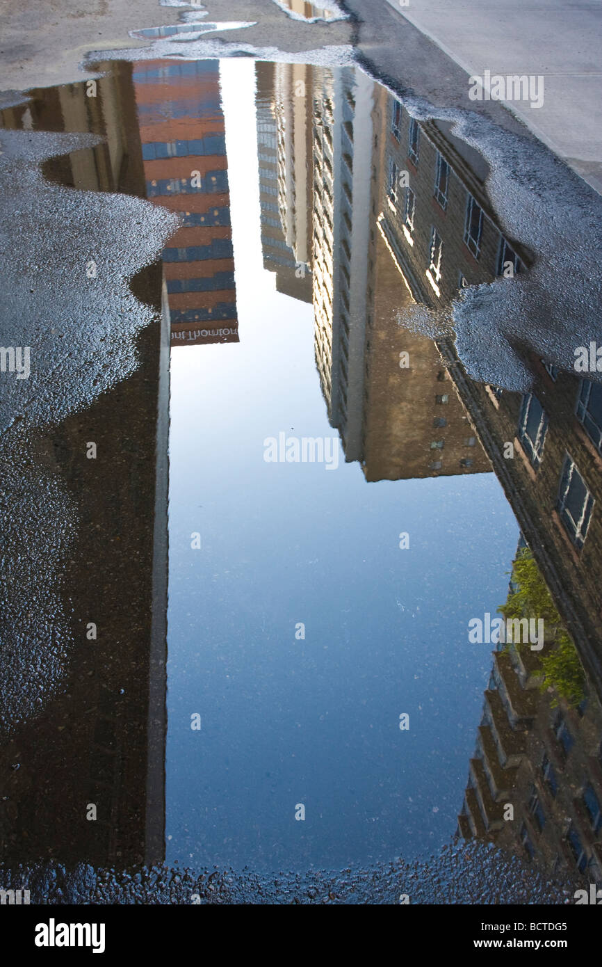 A city's buildings reflected in a puddle Stock Photo - Alamy