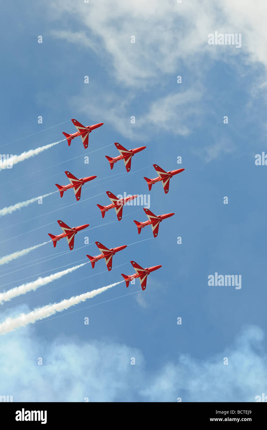 The Royal Air Force Red Arrows display team in diamond formation at the ...