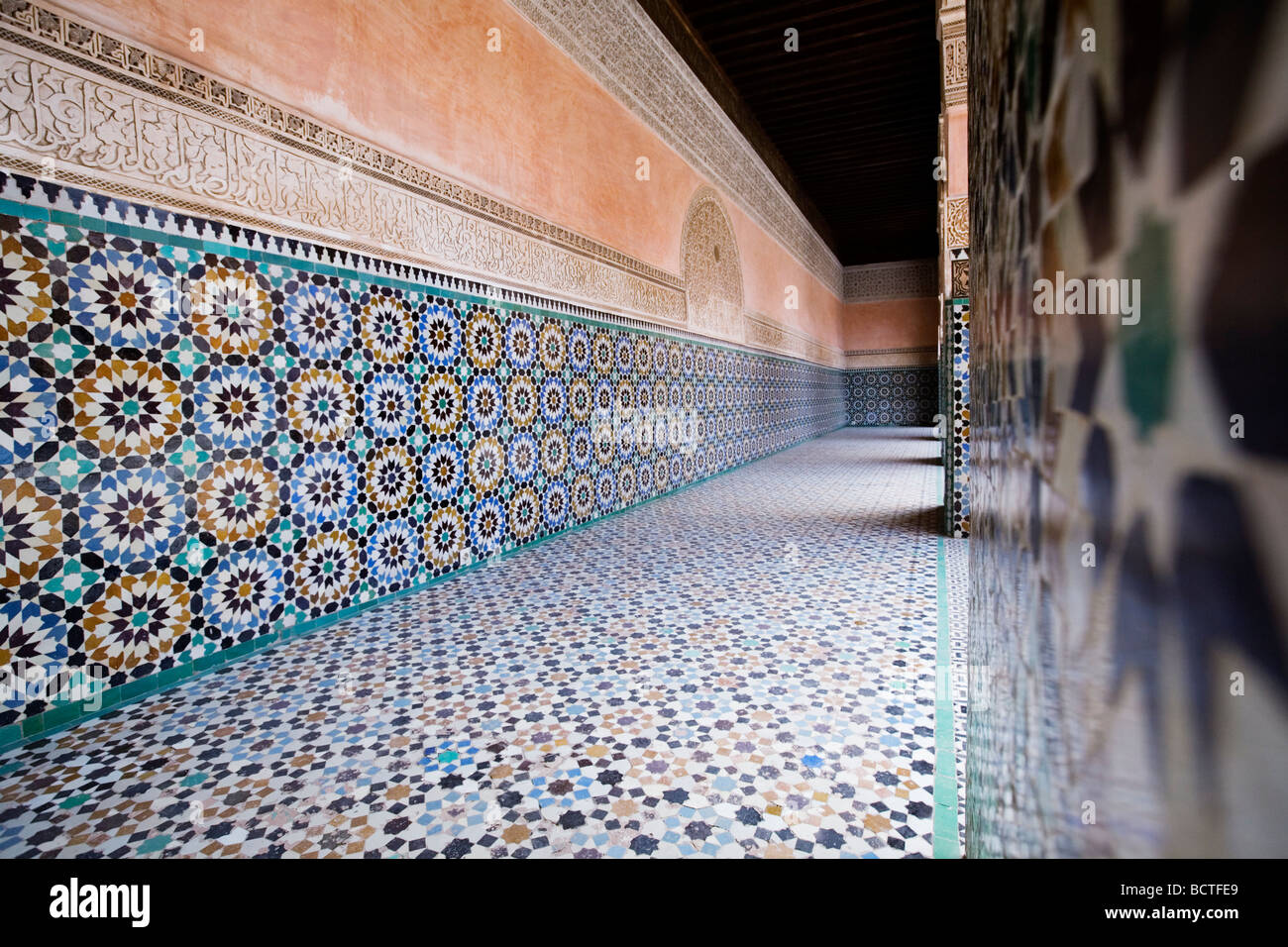 Islamic architecture at Ben Youssef Medersa (Ben Yussuf Medressa) in ...