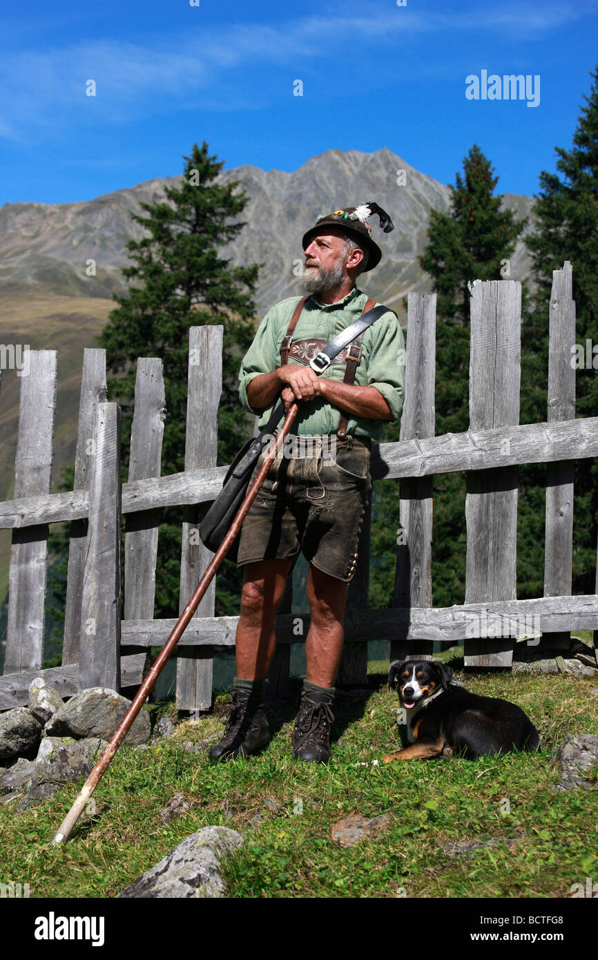 Alp shepherd on the Gleirsch Alm mountain pasture, Sellrain, Sellrain ...