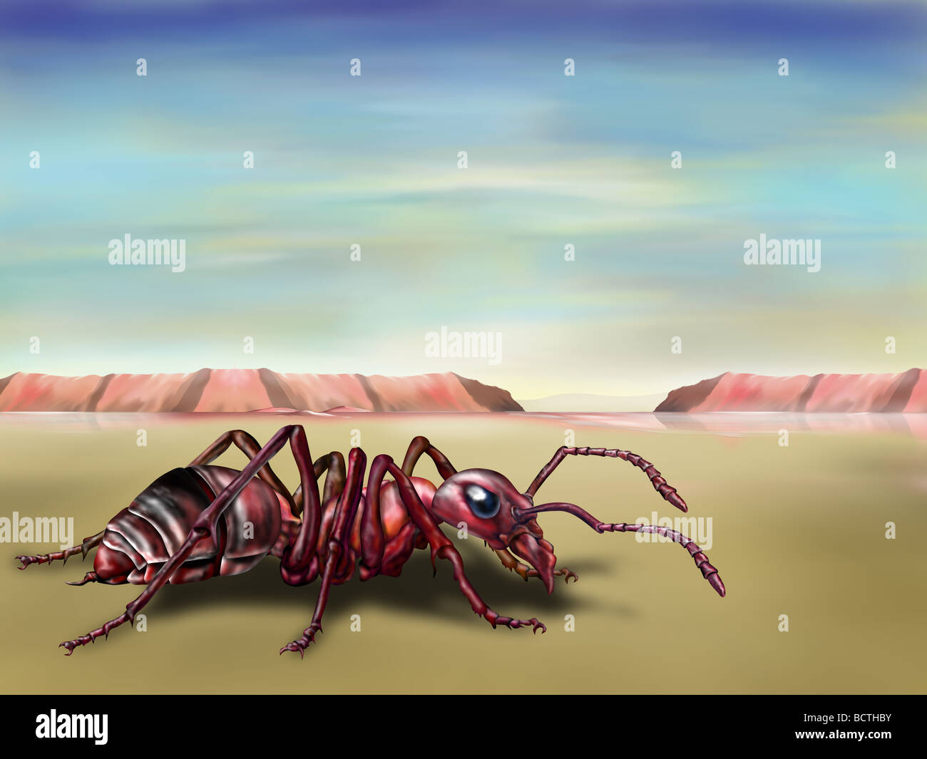 Surreal illustration of an ant in a desert landscape Stock Photo - Alamy