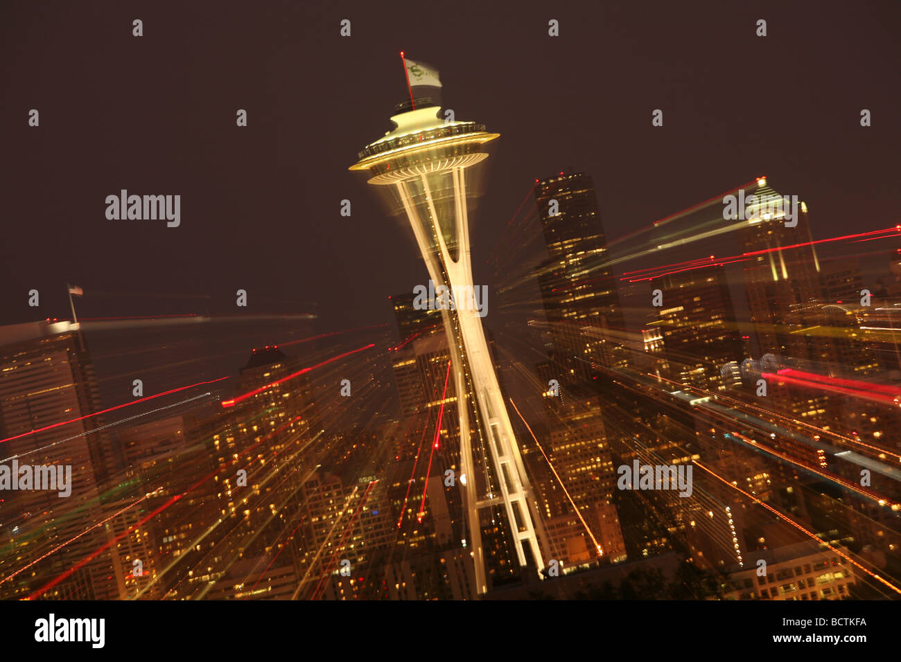 Seattle space needle city skyline at night Stock Photo - Alamy