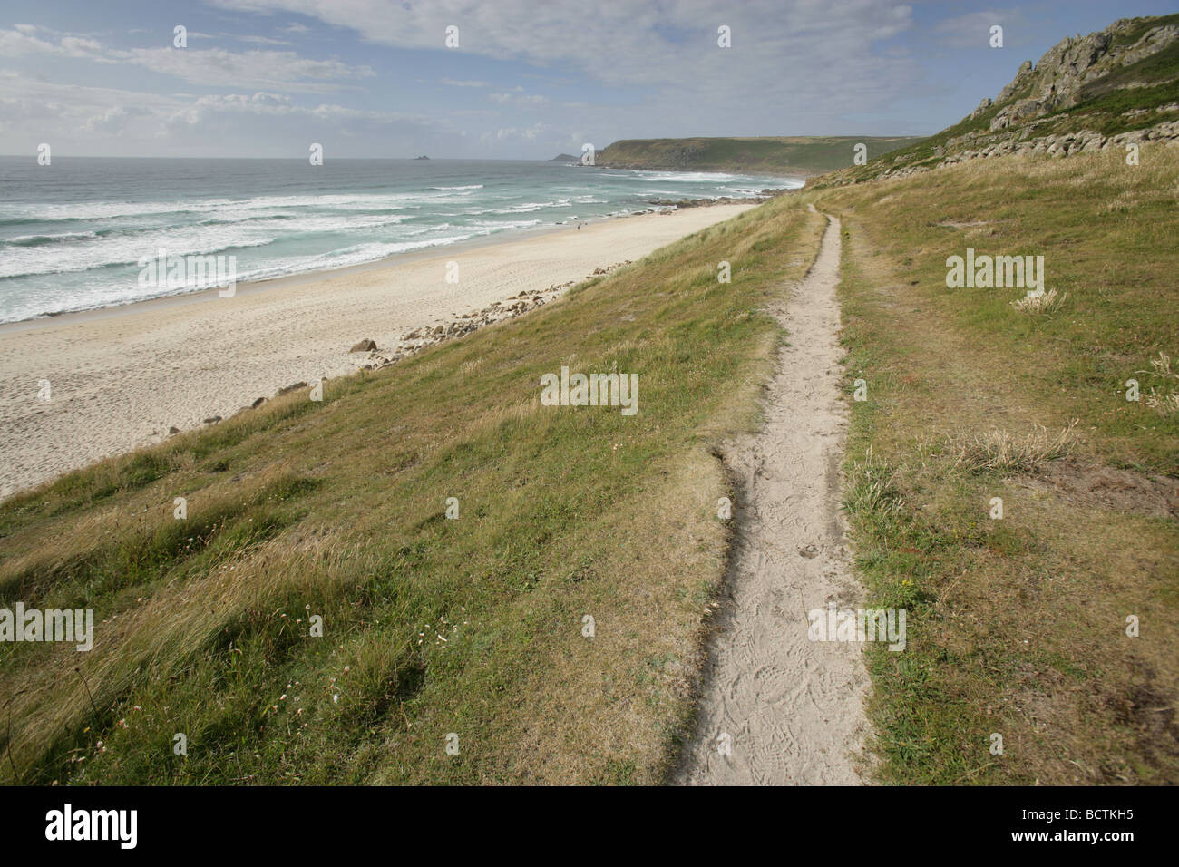 Area of Sennen, England. Coastal Path leading from Sennen Cove beach ...