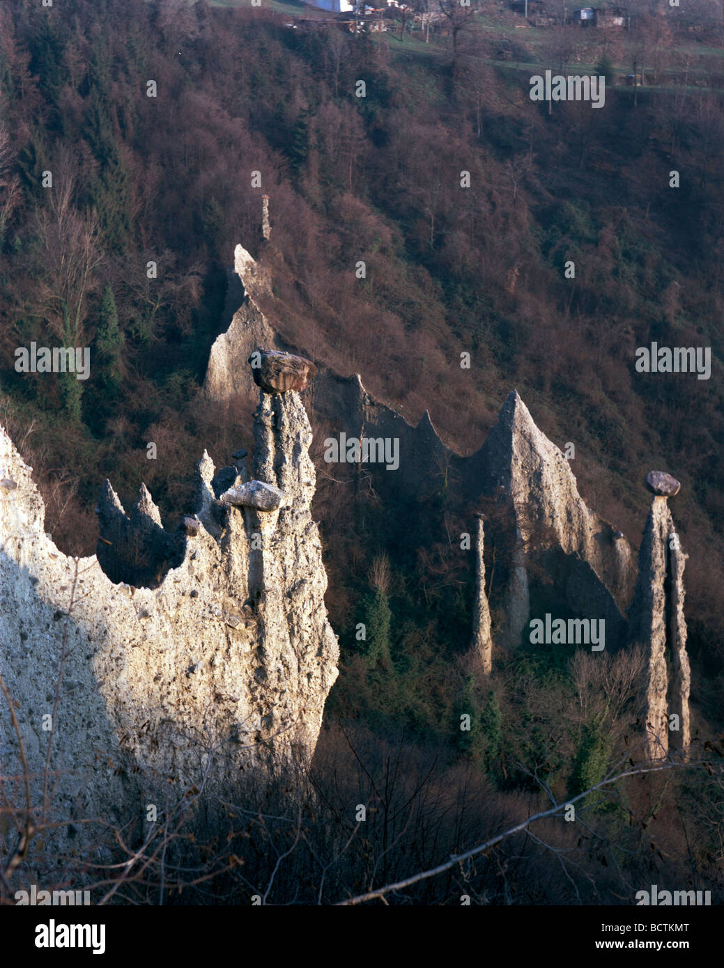 Rock pillars formed by glacial erosion known as Pyramids of Zone ...