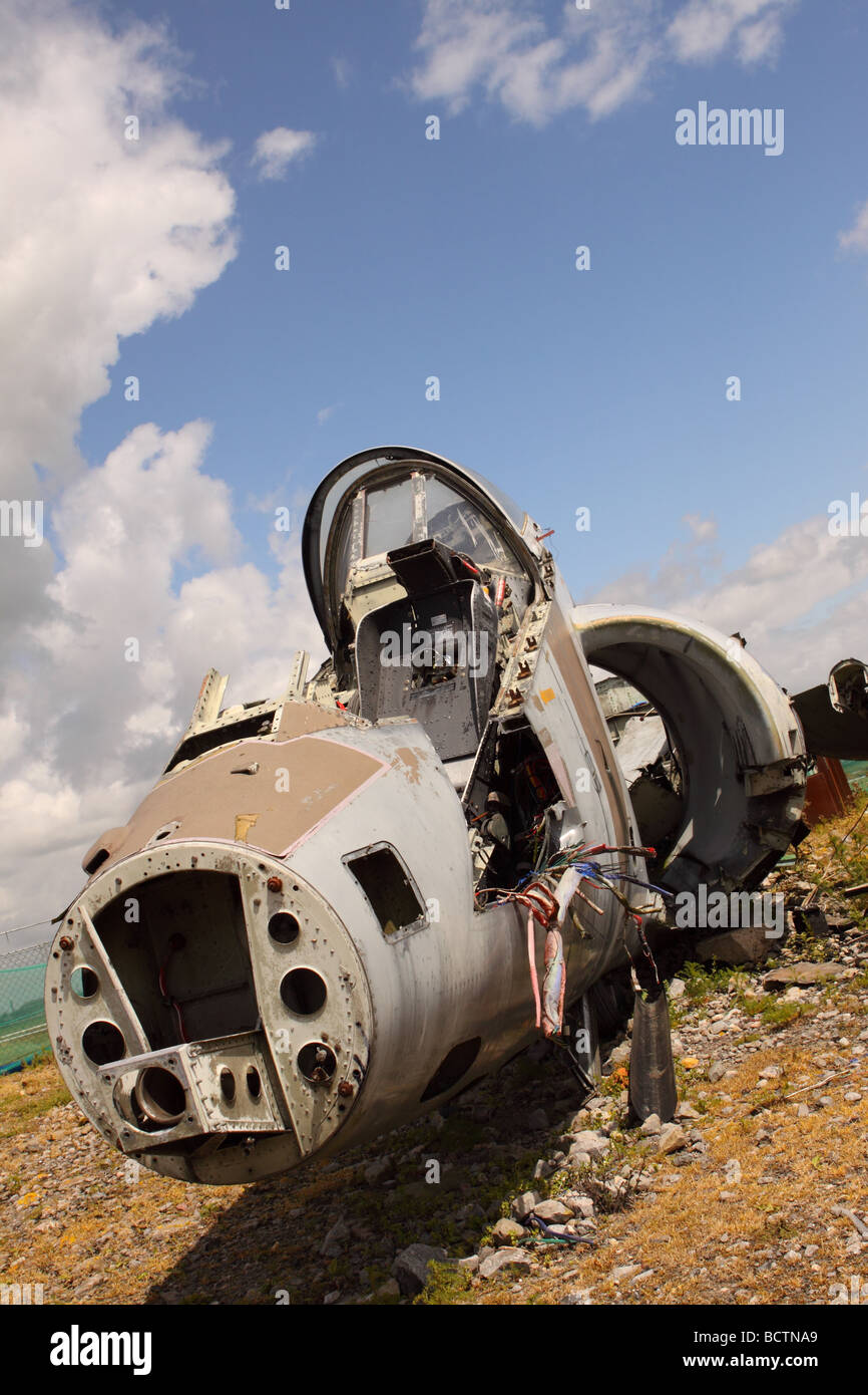 Aircraft plane wreck former RAF Harrier jump jet lying wrecked and ...