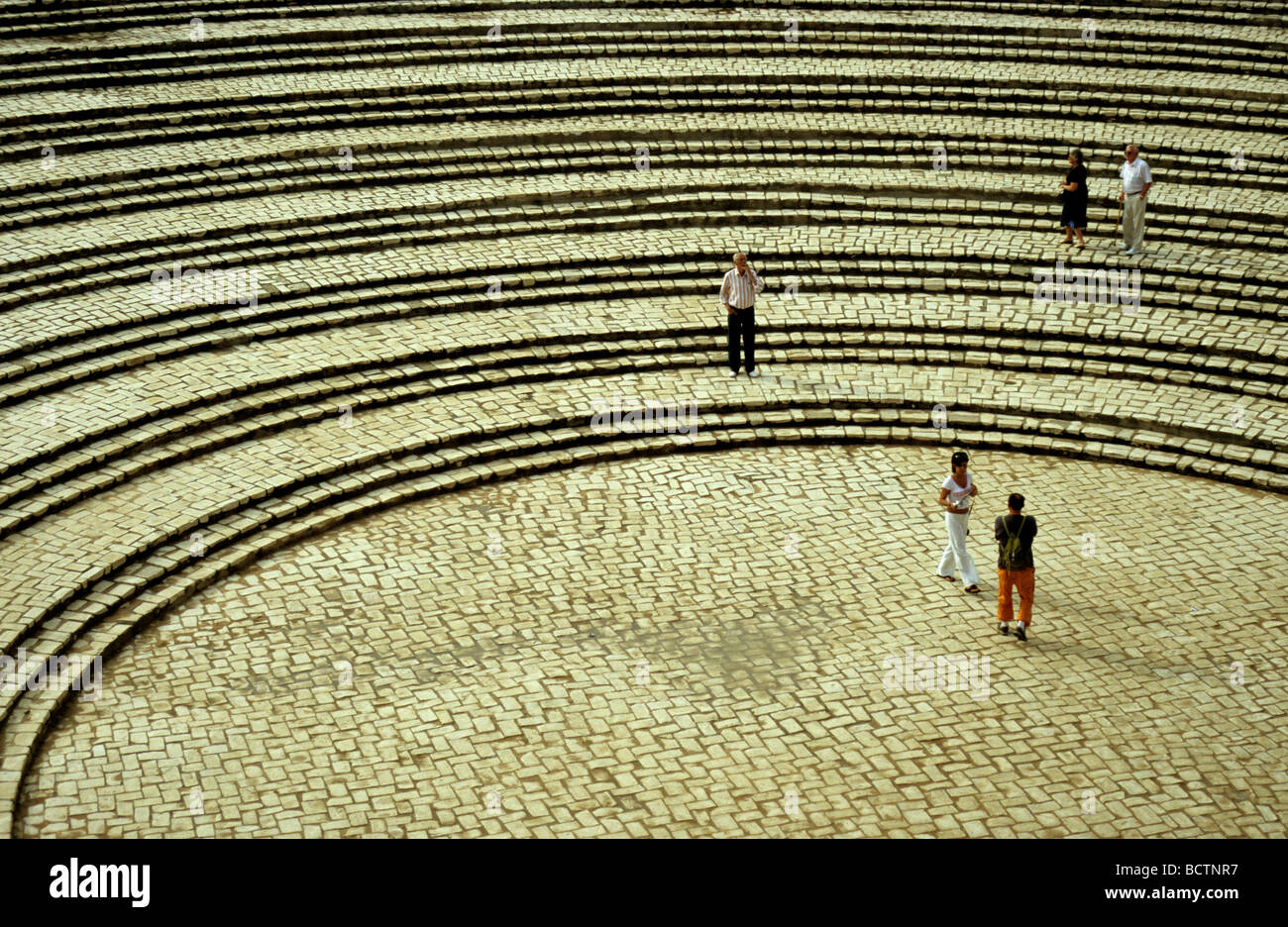 Tourists In Courtyard Outside El Djem Amphitheatre Tunisia Stock Photo ...