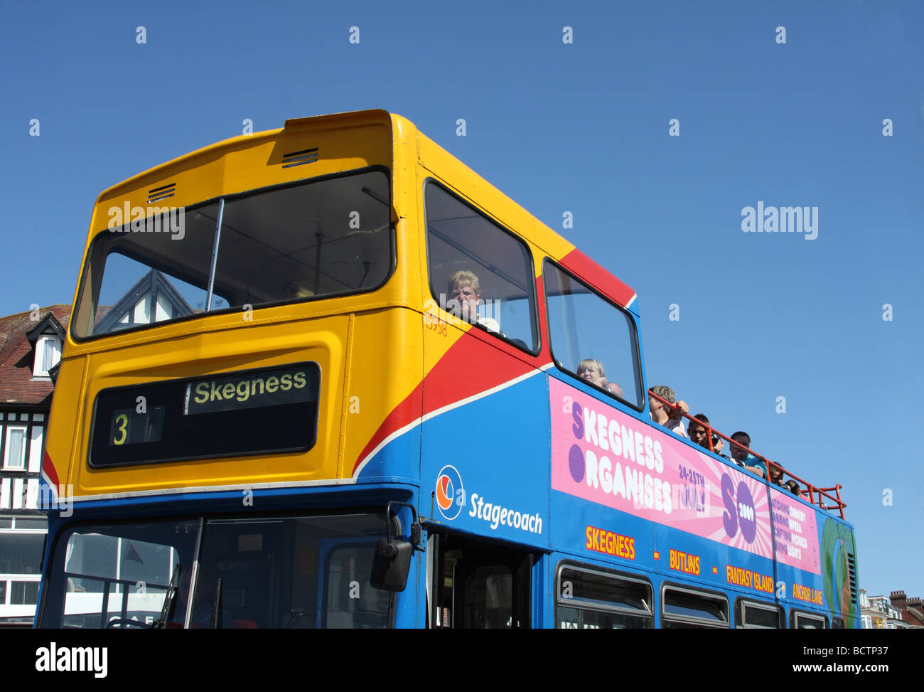 An open top tour bus at Skegness, Lincolnshire, England, U.K Stock ...