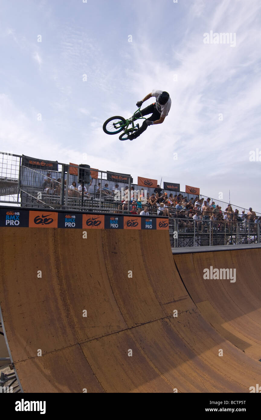 A BMX rider going off a ramp at the Hurley U.S. Open, Huntington Beach ...