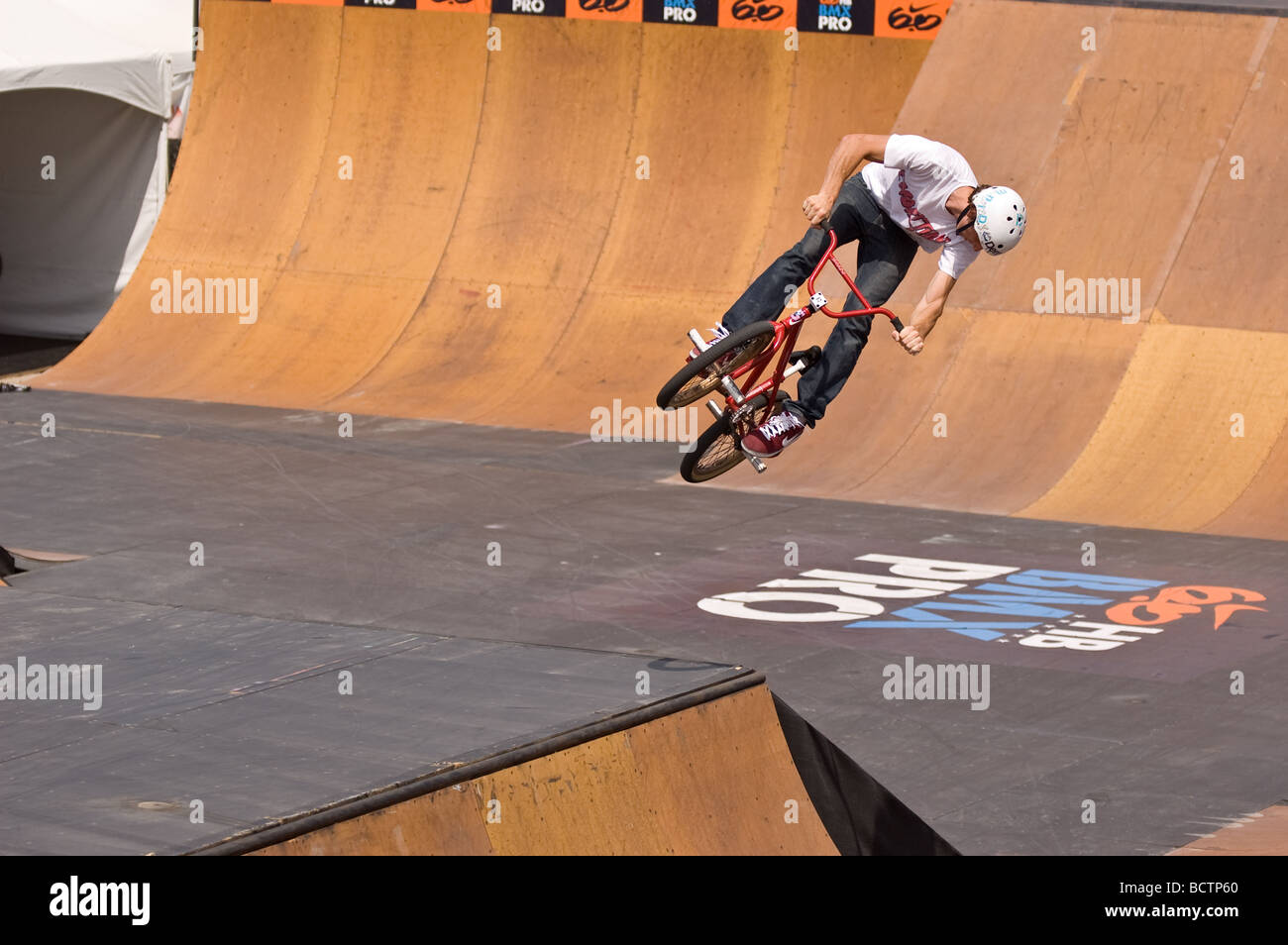 A BMX rider coming off a ramp at the Hurley U.S. Open, Huntington Beach ...