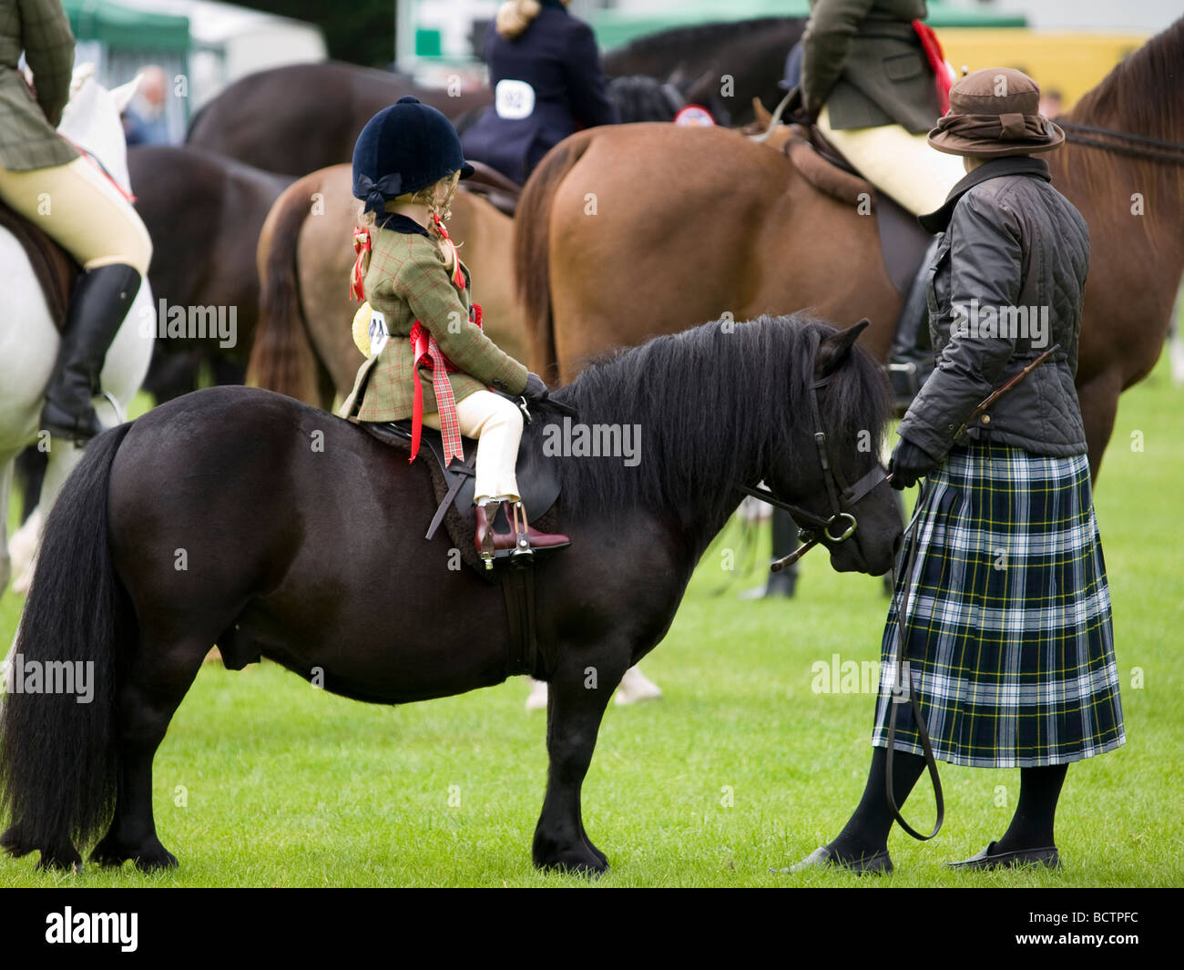 Shetland Pony and young rider at the Agricultural Show, Banchory Stock ...