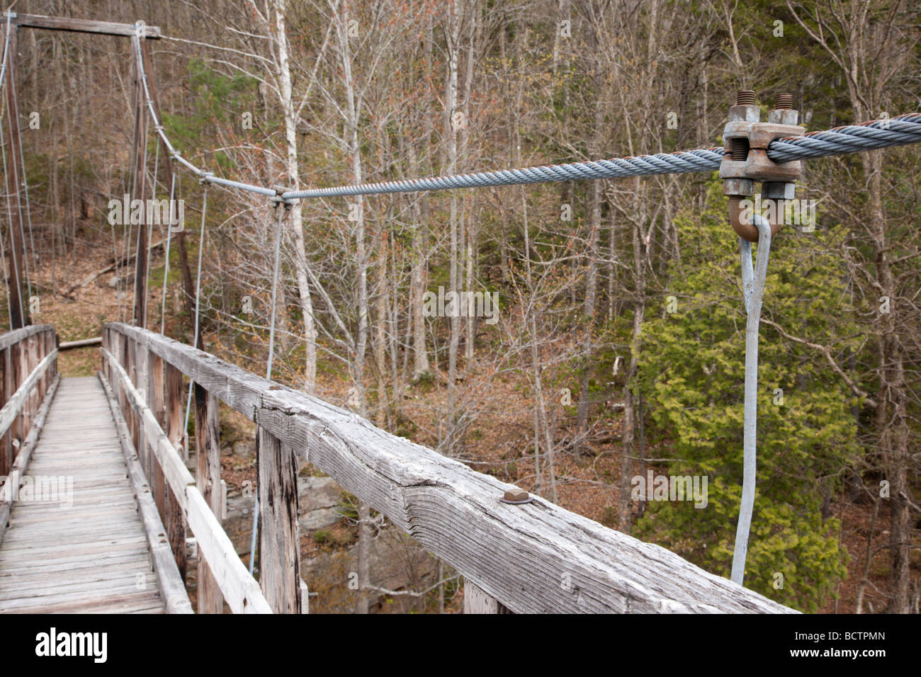 Suspension bridge, which spans the East Branch of the Pemigewasset ...