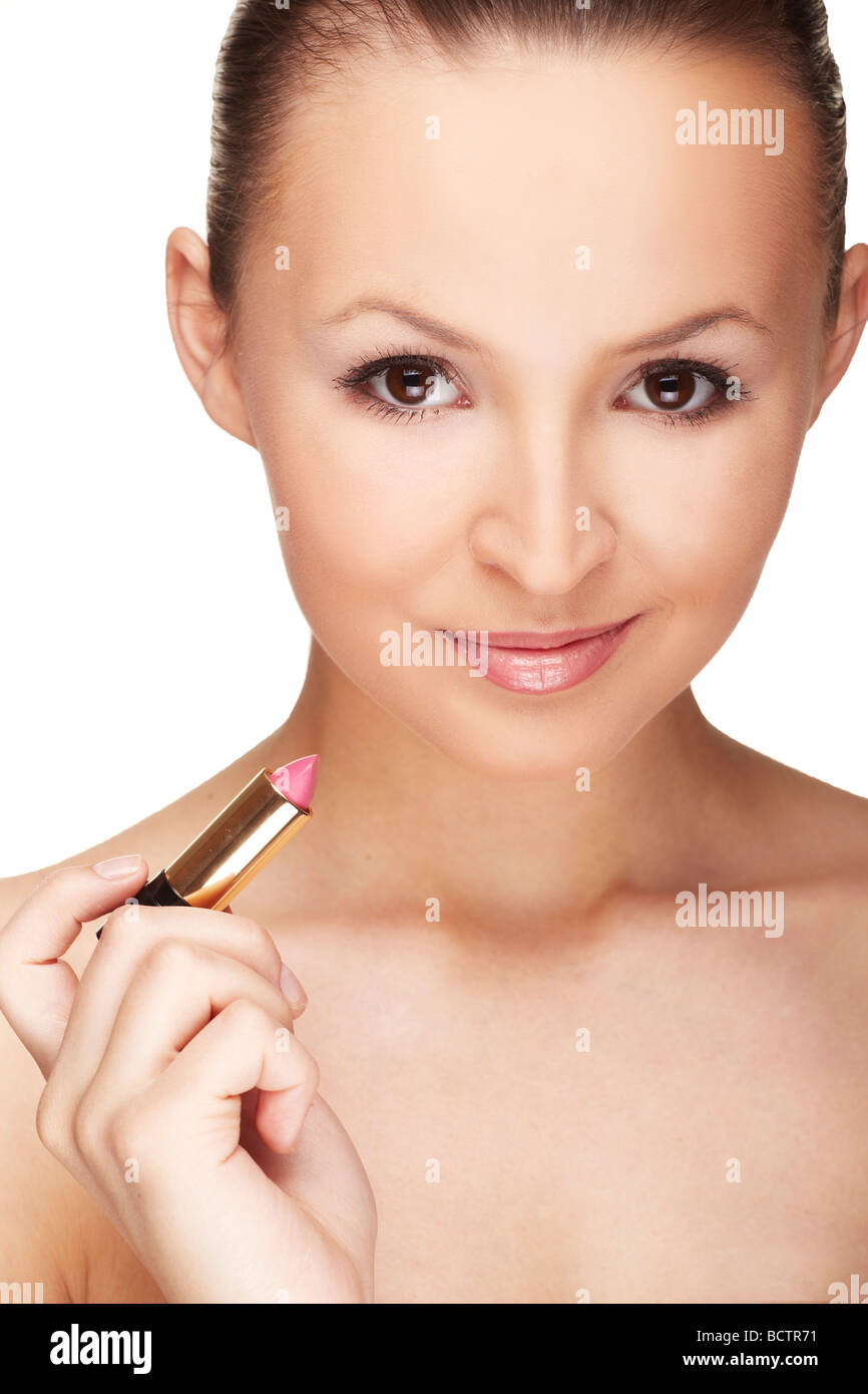 Portrait of Beautiful brunette woman doing daily morning routines Stock ...