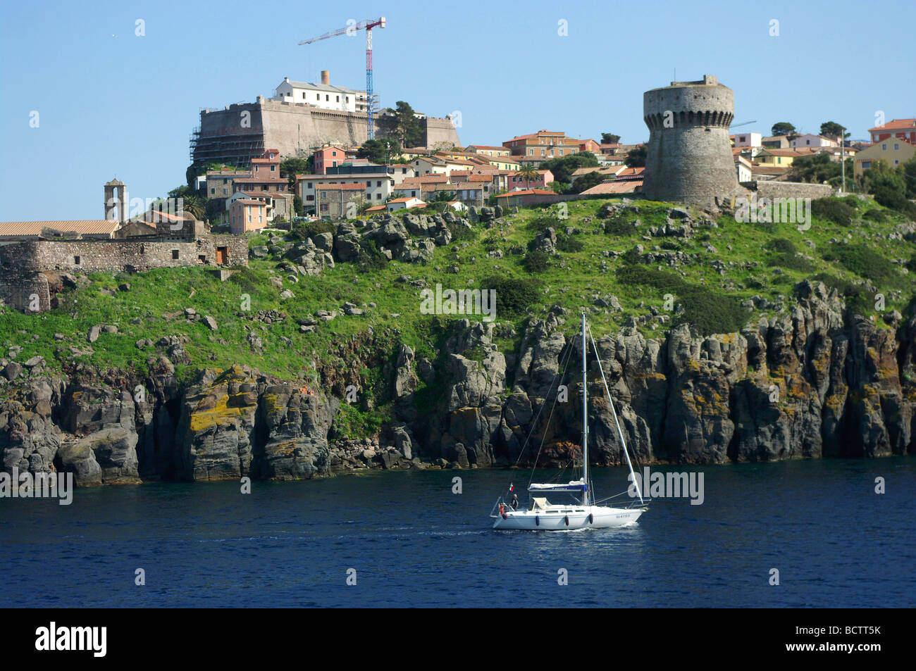 Entrance to Capraia port, Capraia island, Tuscan Archipelago, Tuscany ...