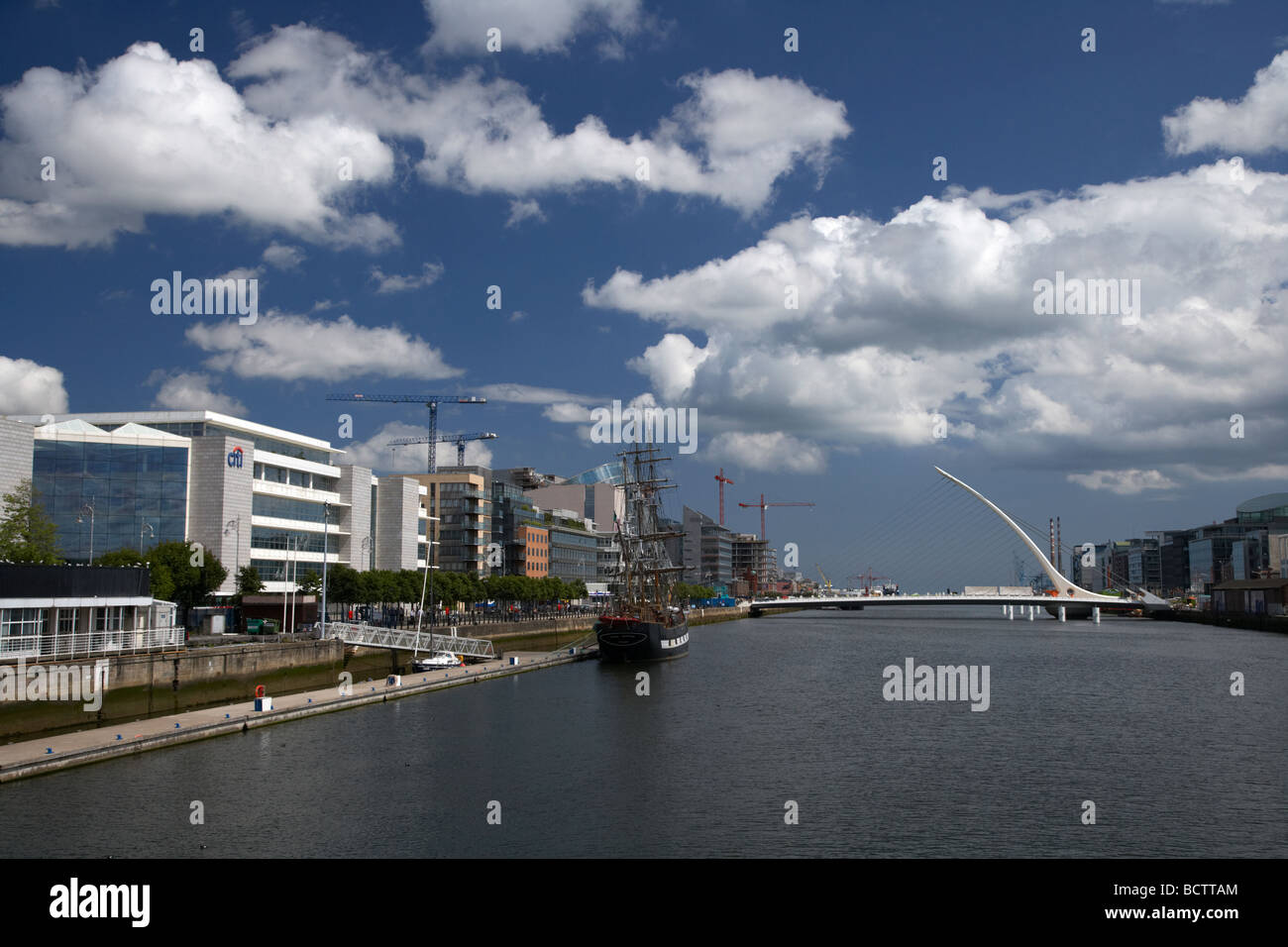 dublin docklands waterfront river liffey jeanie johnston ship and new ...