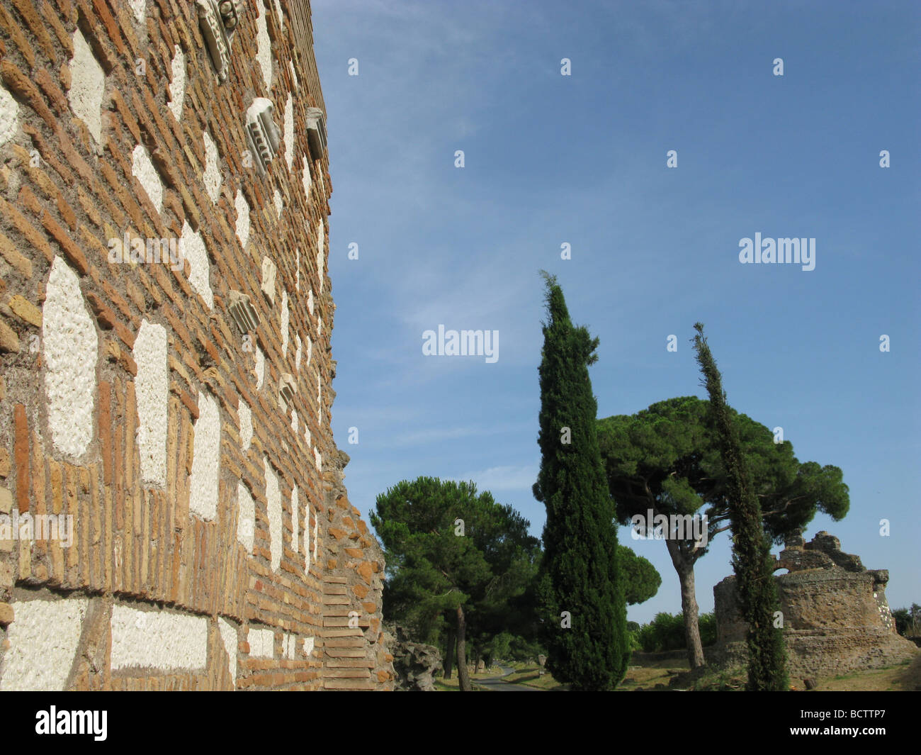 detail of tomb memorial type relics on the old appian way in rome italy ...