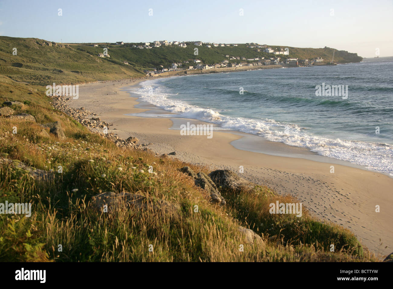 Area of Sennen, England. Late afternoon view of Sennen Cove beach ...